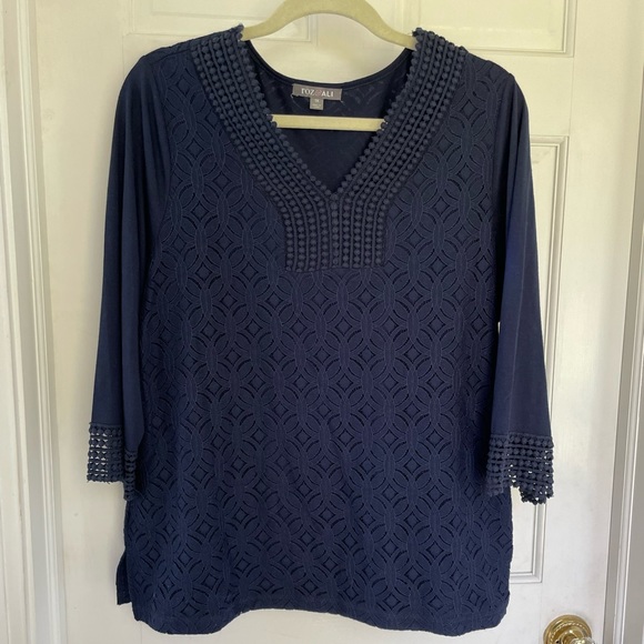 Roz & Ali | Tops | X Lace Navy Blue Cotton Top By Roz And Ali | Poshmark